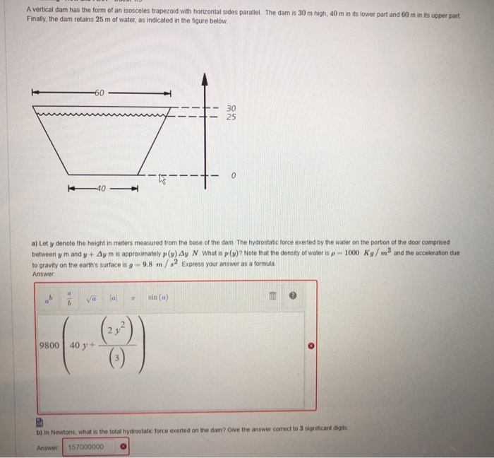 Solved A vertical dam has the form of an isosceles trapezoid | Chegg.com