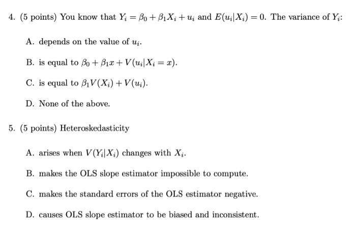 Solved 4 5 Points You Know That Y Bo B1x Ui And