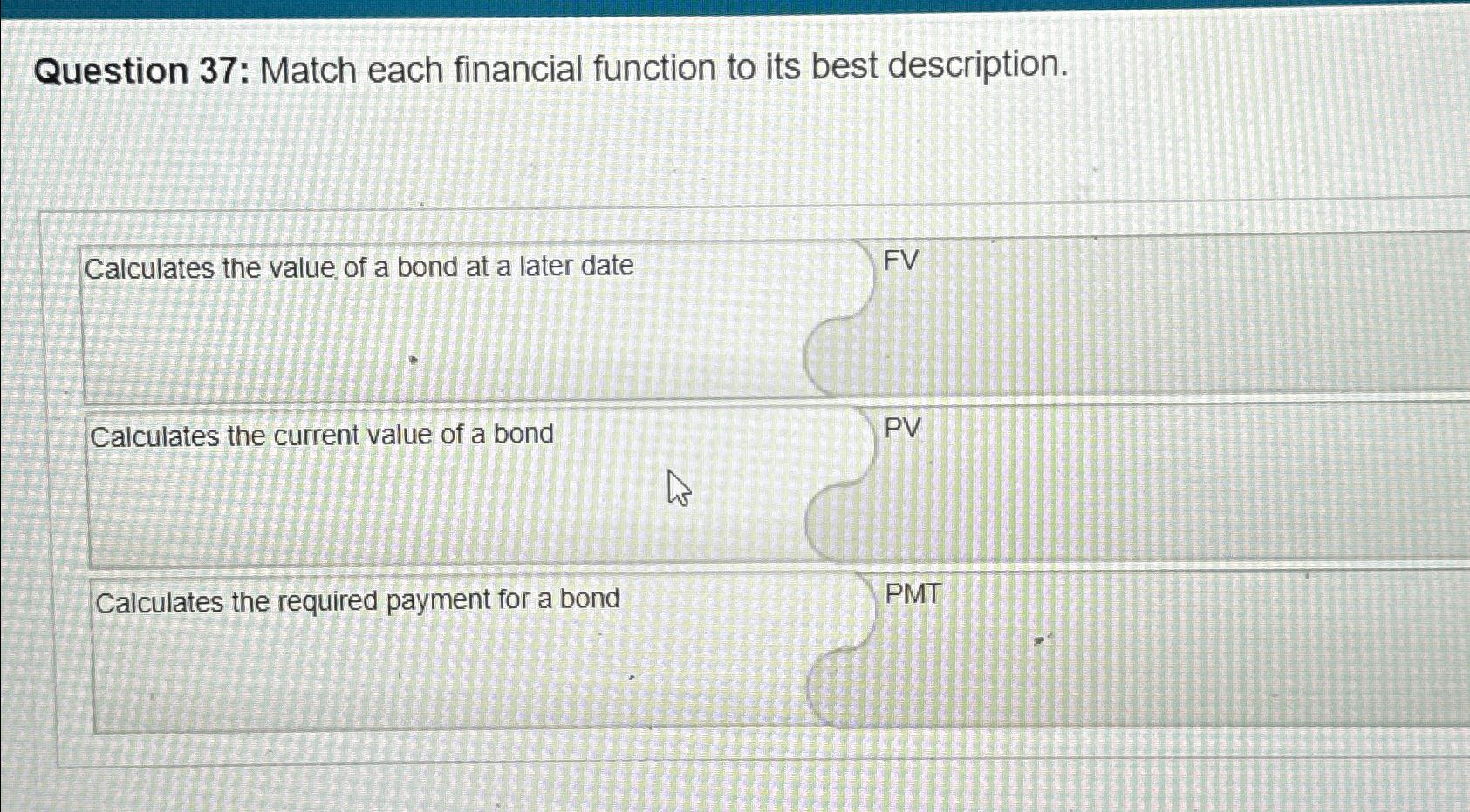 Solved Question 37: Match each financial function to its | Chegg.com