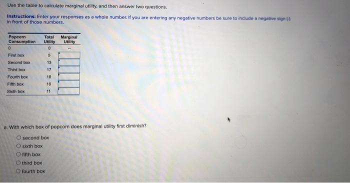 Solved Use the table to calculate marginal utility, and then | Chegg.com