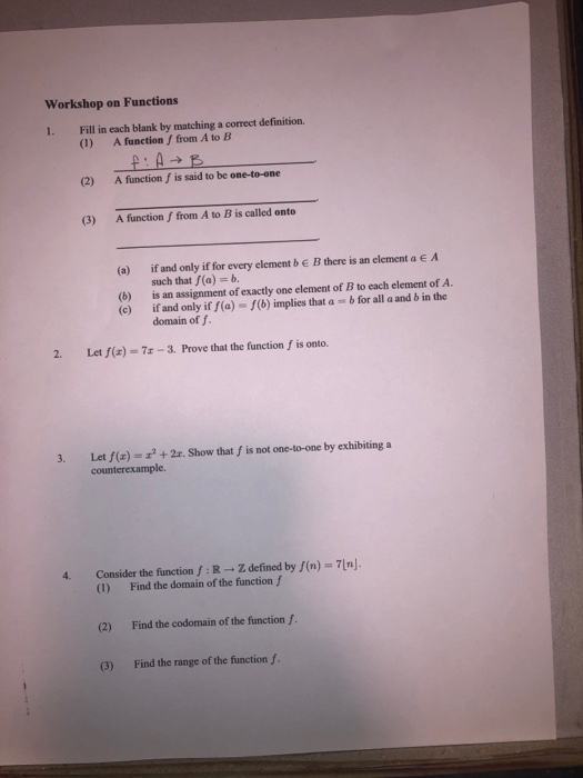 Solved Workshop on Functions Fill in each blank by matching | Chegg.com