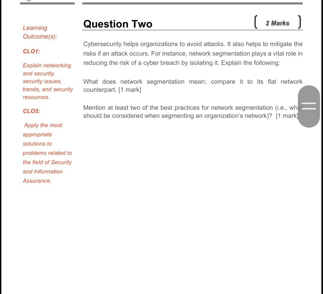Solved Question Two c 2 Marks Learning Outcome(s): CLO1: | Chegg.com