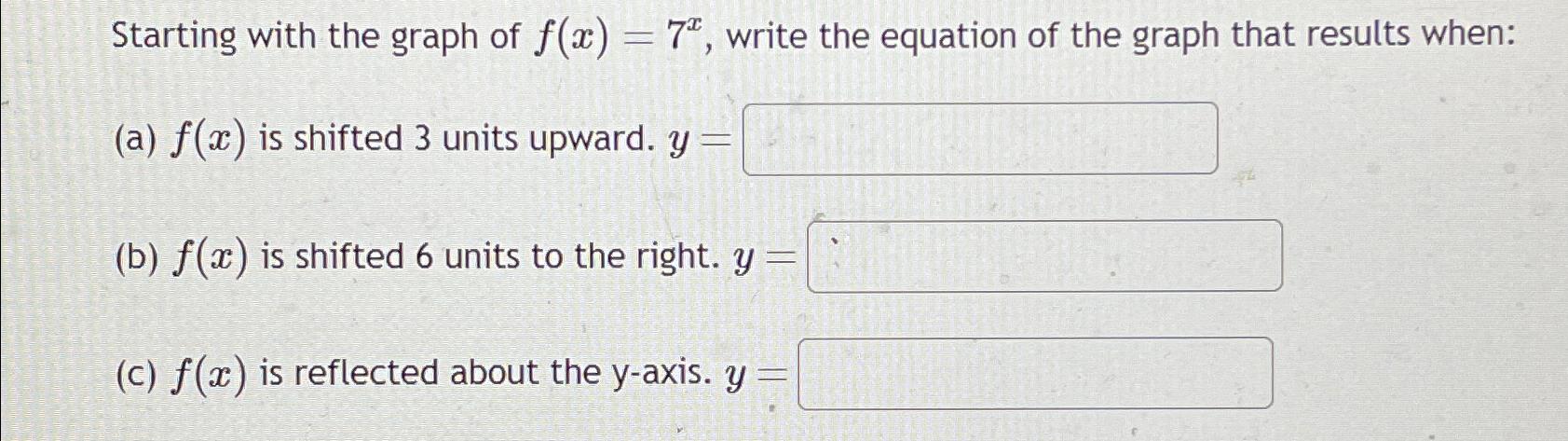 Solved Starting with the graph of f(x)=7x, ﻿write the | Chegg.com