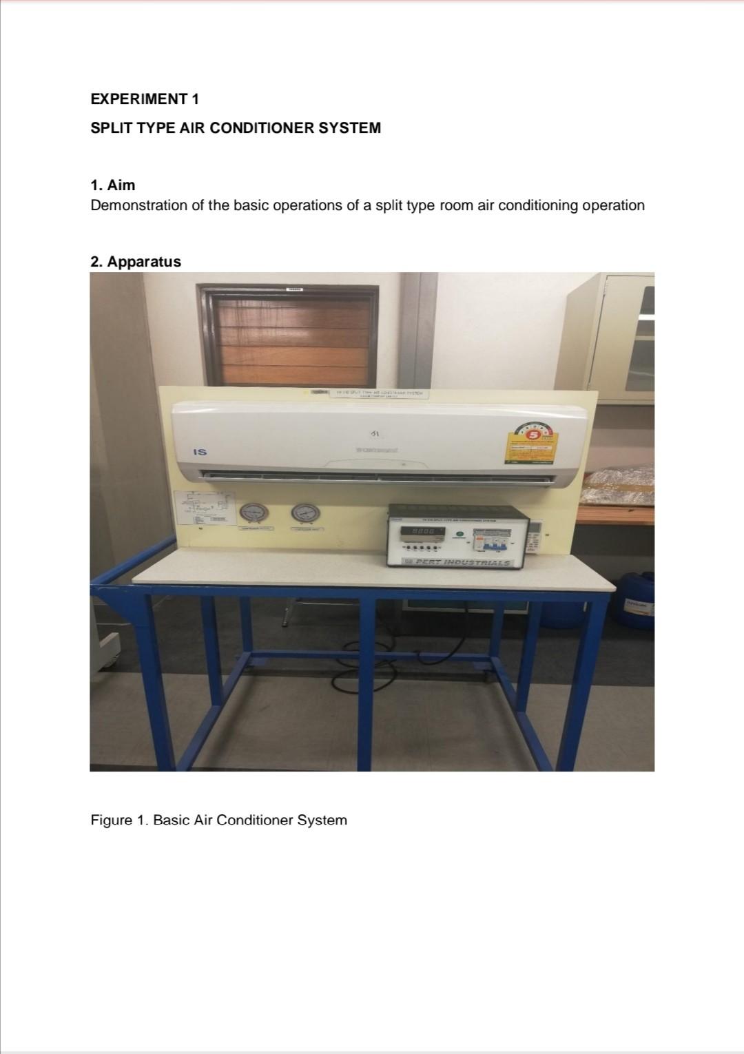 Solved EXPERIMENT 1 SPLIT TYPE AIR CONDITIONER SYSTEM 1. Aim | Chegg.com