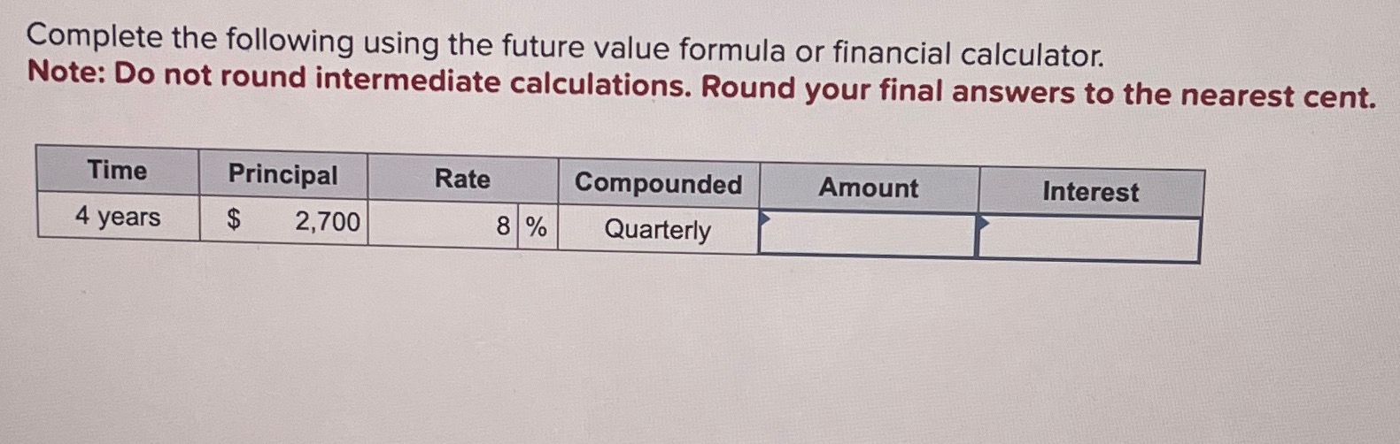 Solved Complete the following using the future value formula | Chegg.com