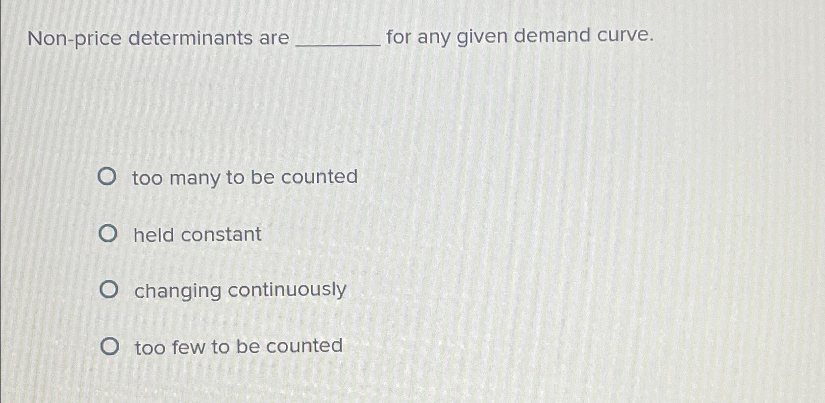 Solved Non-price determinants are for any given demand | Chegg.com