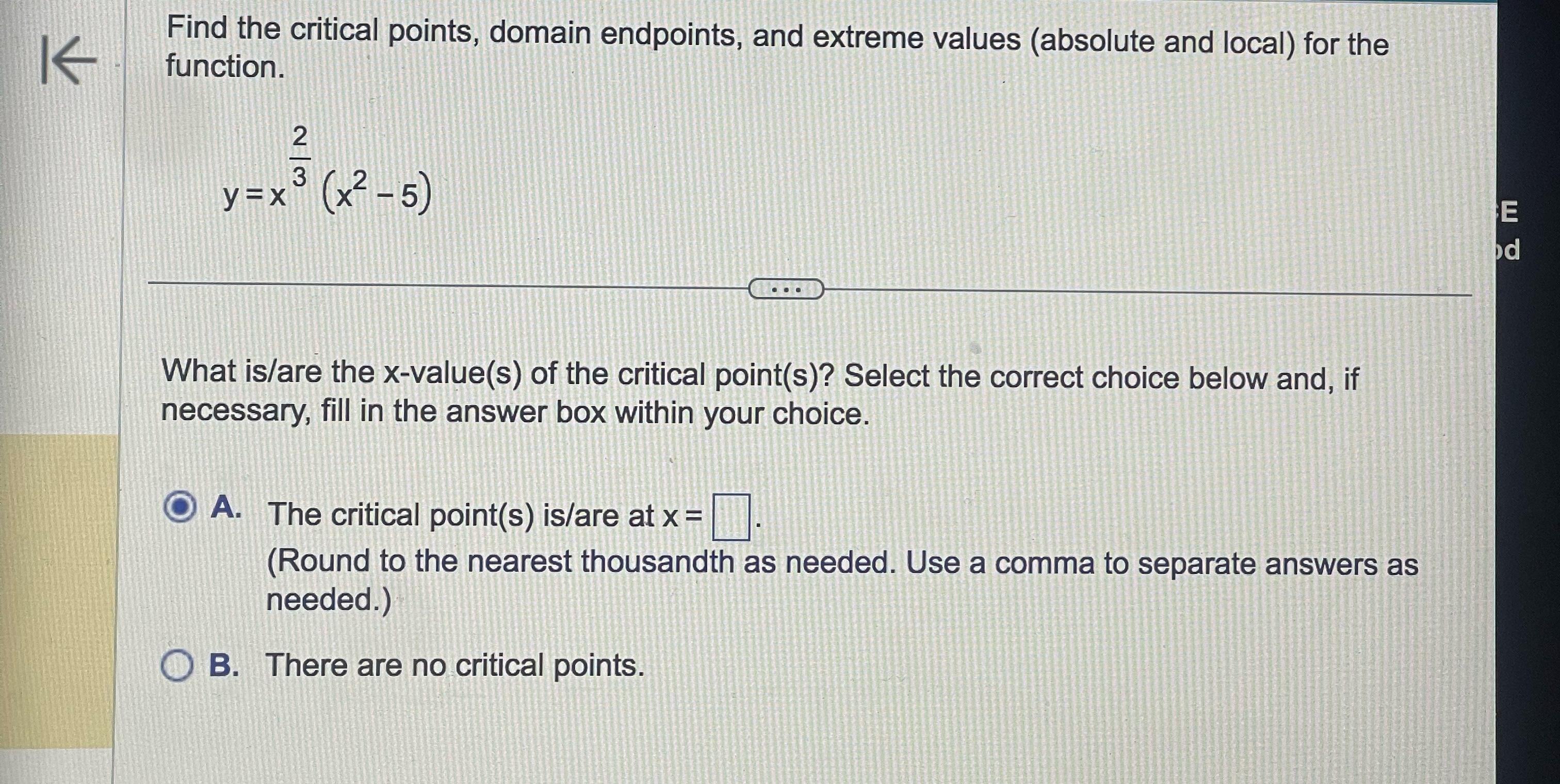 Solved Find the critical points, domain endpoints, and | Chegg.com