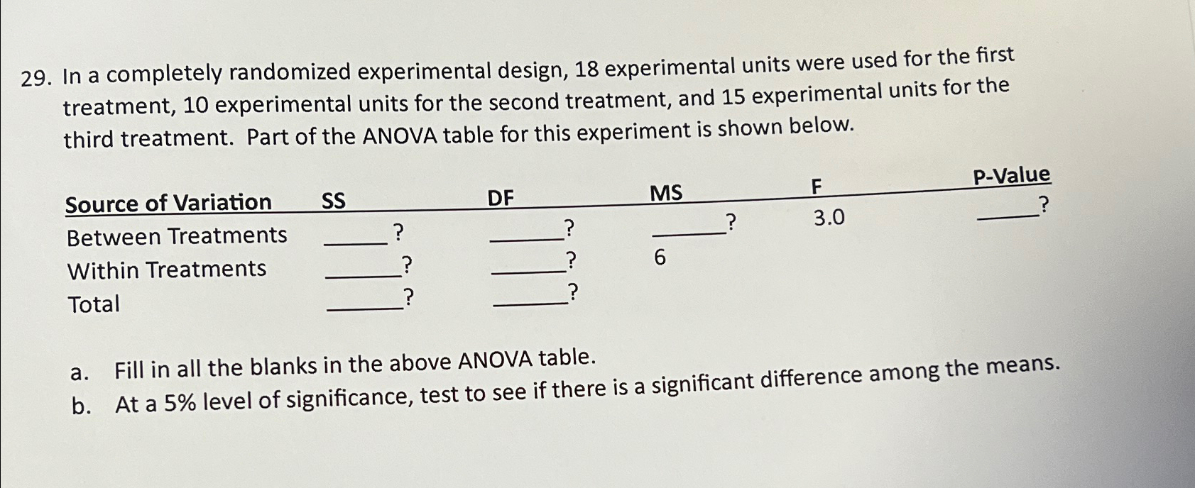 Solved In a completely randomized experimental design, 18 | Chegg.com