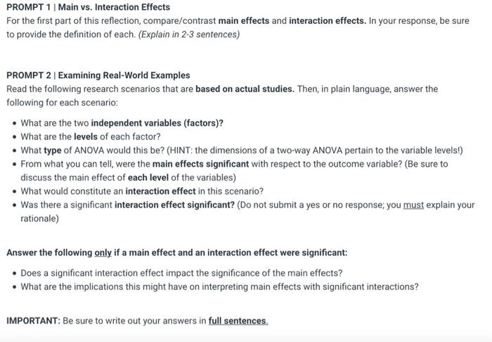 Solved PROMPT 1 | Main vs. Interaction Effects For the first | Chegg.com
