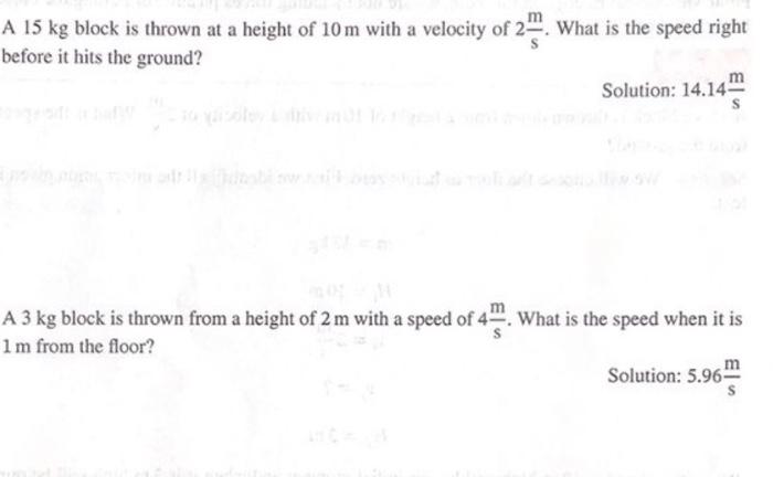 Solved A 15 kg block is thrown at a height of 10 m with a | Chegg.com