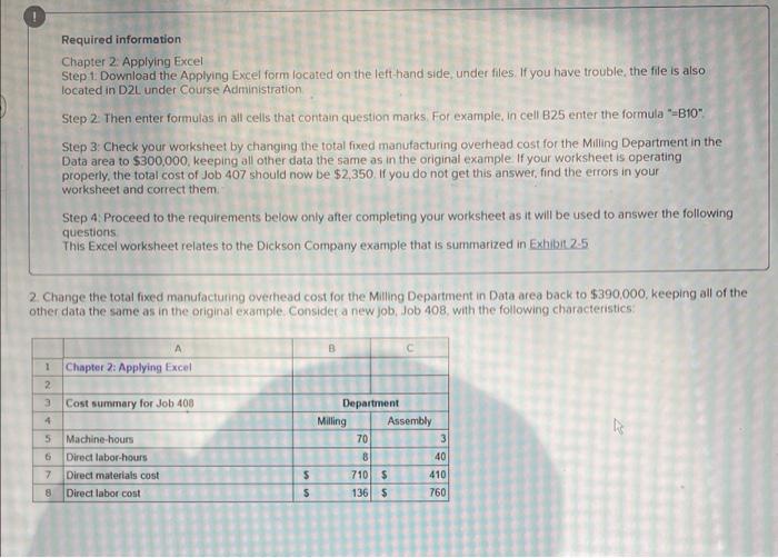 Required information Chapter 2. Applying Excel Step | Chegg.com