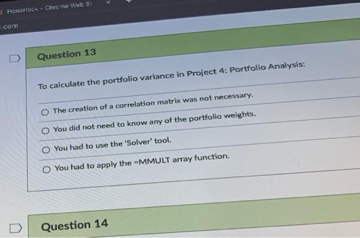 Solved To calculate the portfolio variance in Project 4 : | Chegg.com