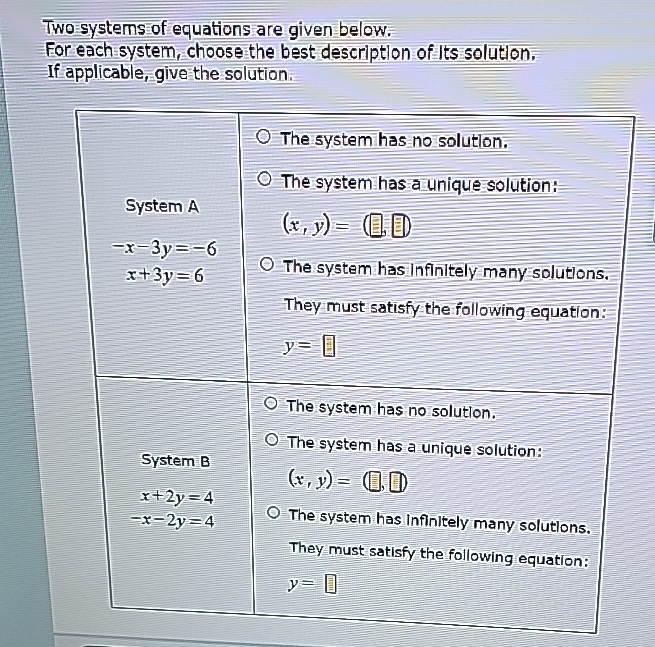 Solved Two systems of equations are given below:For each | Chegg.com