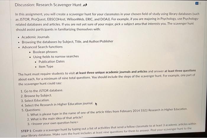 Discussion: Research Scavenger Hunt At In this | Chegg.com