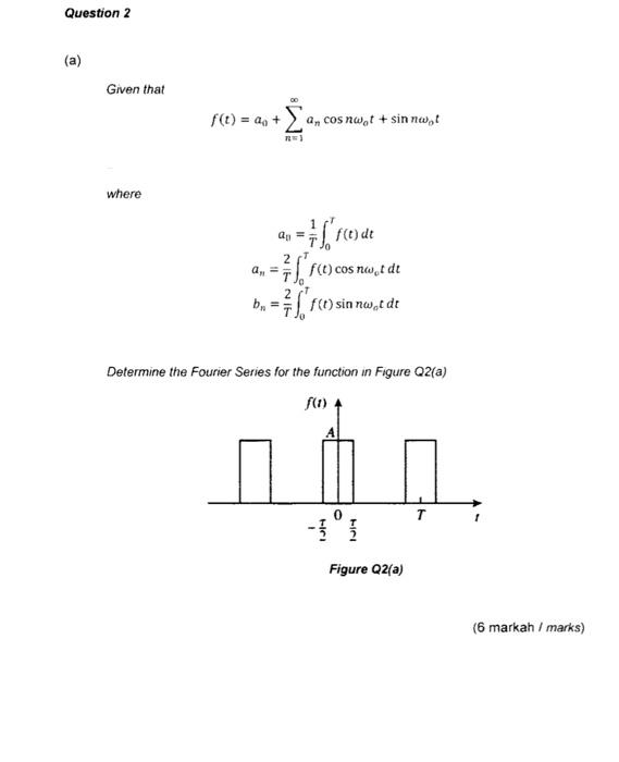 Solved Given that f(t)=a0+∑n=1∞ancosnωot+sinnωot where | Chegg.com