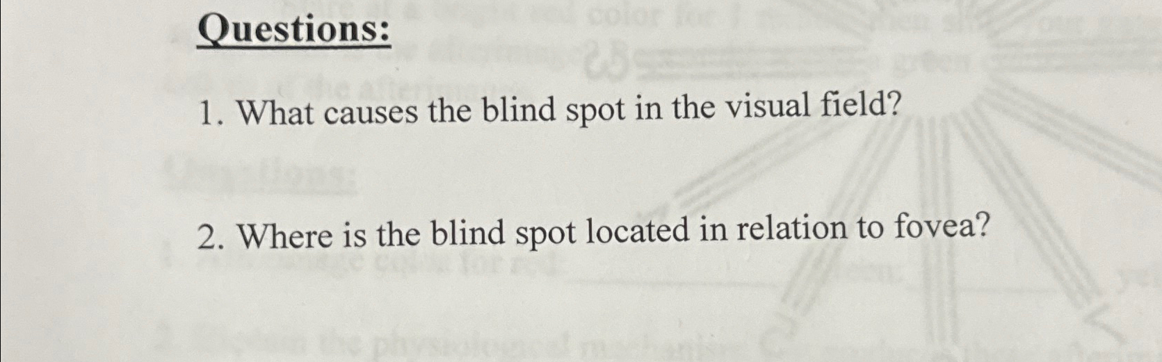 Solved Questions:What causes the blind spot in the visual | Chegg.com