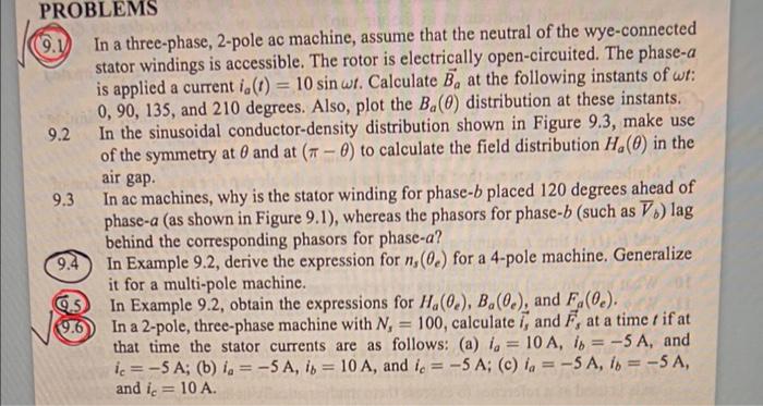 Solved PROBLEMS (9.1) In a three-phase, 2-pole ac machine, | Chegg.com