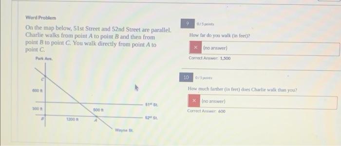 Solved Word Problem On the map below, 51st Street and 52nd | Chegg.com