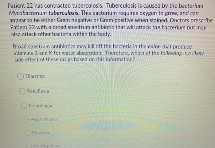 Solved Patient 22 has contracted tuberculosis. Tuberculosis | Chegg.com