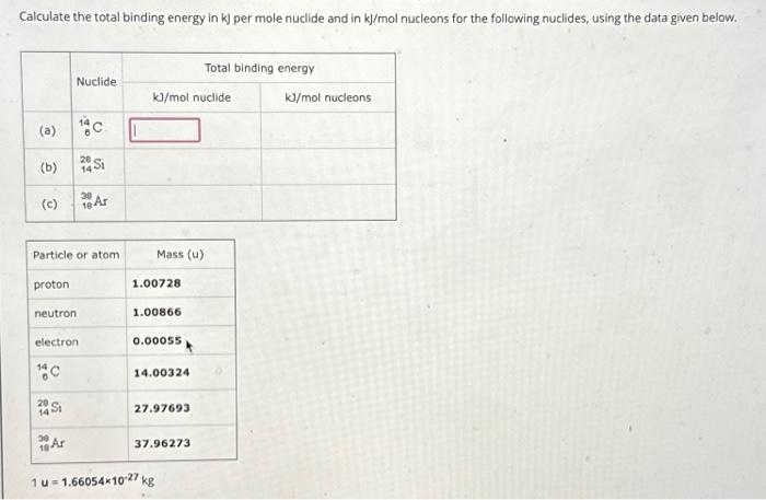 Solved Calculate the total binding energy in kJ per mole | Chegg.com