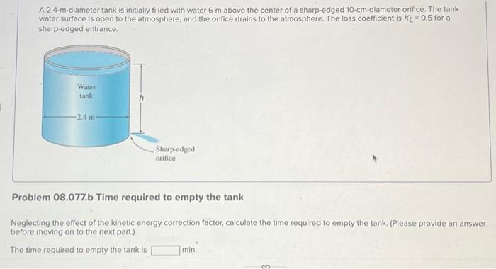 Solved A 2.4 - m-diameter tank is initially filled with | Chegg.com