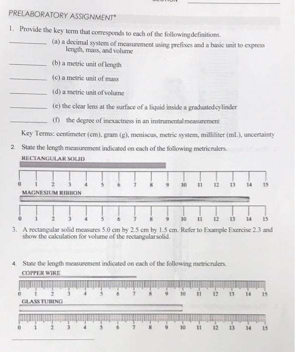 Solved PRELABORATORY ASSIGNMENT" 1. Provide the key term | Chegg.com