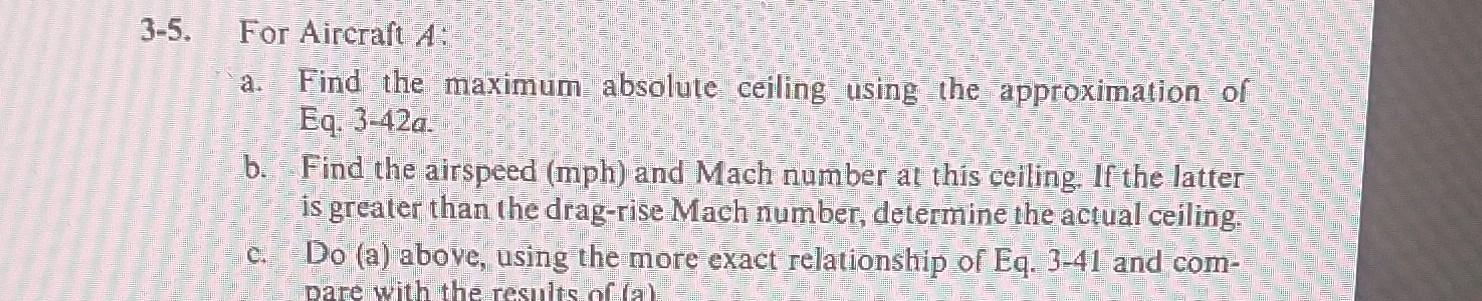 3-5. For Aircraft A : a. Find the maximum absolute | Chegg.com
