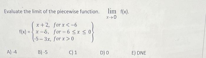 Solved Evaluate the limit of the piecewise function. | Chegg.com
