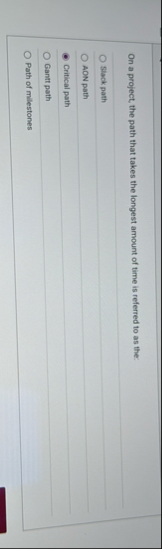 Solved On a project, the path that takes the longest amount | Chegg.com