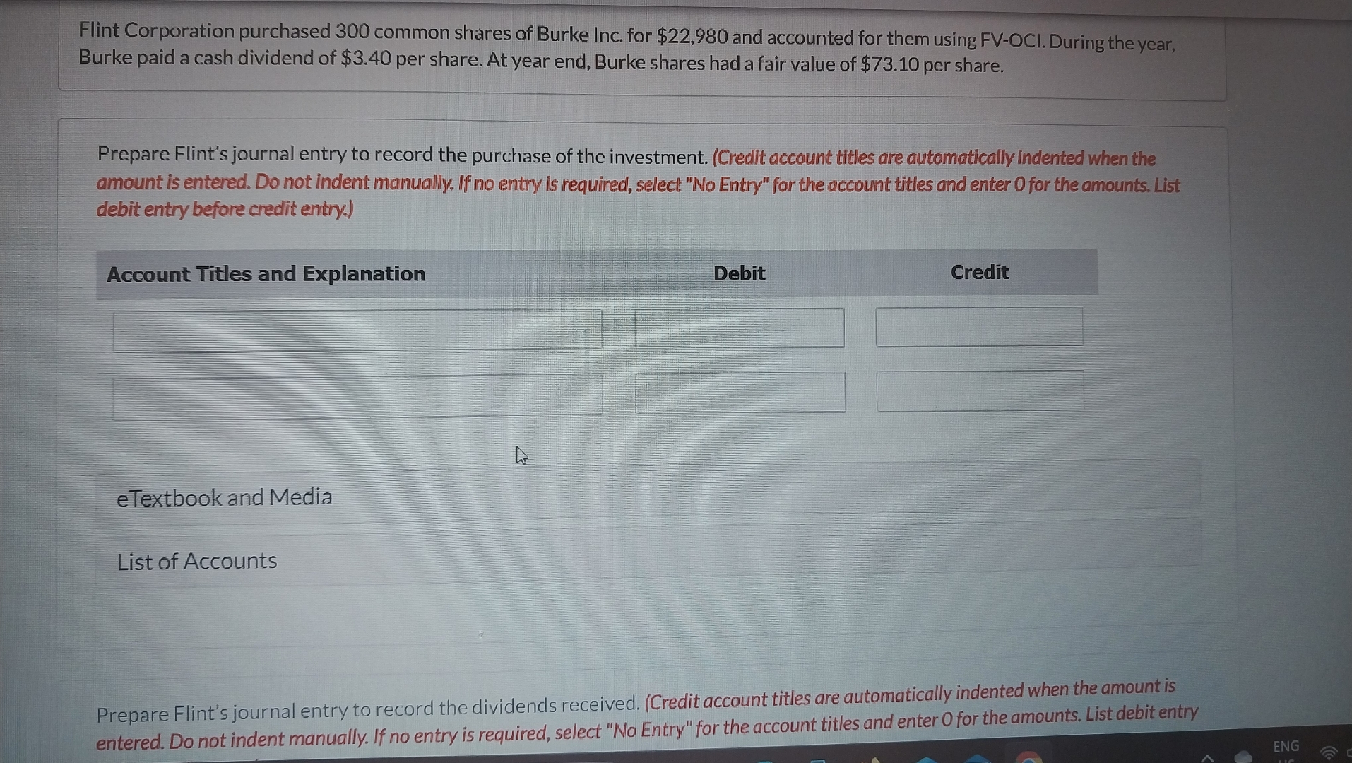 Solved Flint Corporation purchased 300 ﻿common shares of | Chegg.com
