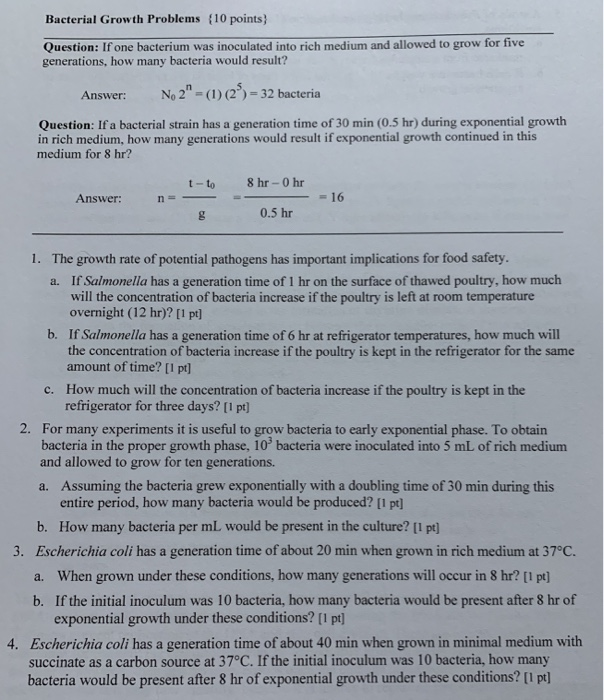 Solved Bacterial Growth Problems (10 points) Question: If | Chegg.com