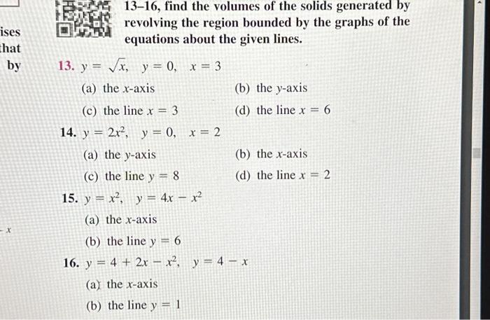 Solved 13-16, find the volumes of the solids generated by | Chegg.com