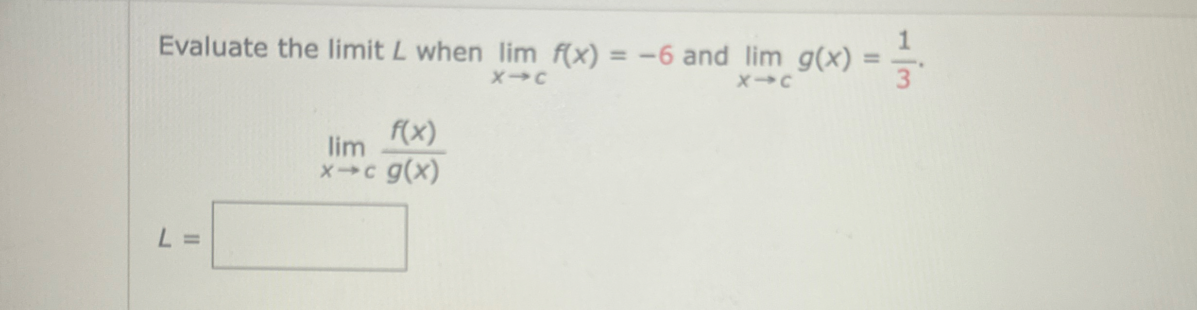 High Quality SOLUTION Evaluate the limit L ﻿when limx→cf(x)=-6 ﻿and | Chegg.com