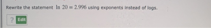 Solved Rewrite the statement in 20 = 2.996 using exponents | Chegg.com