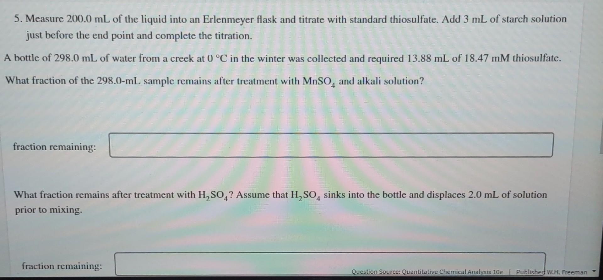Solved Winkler titration for dissolved O₂. Dissolved O₂ is a | Chegg.com