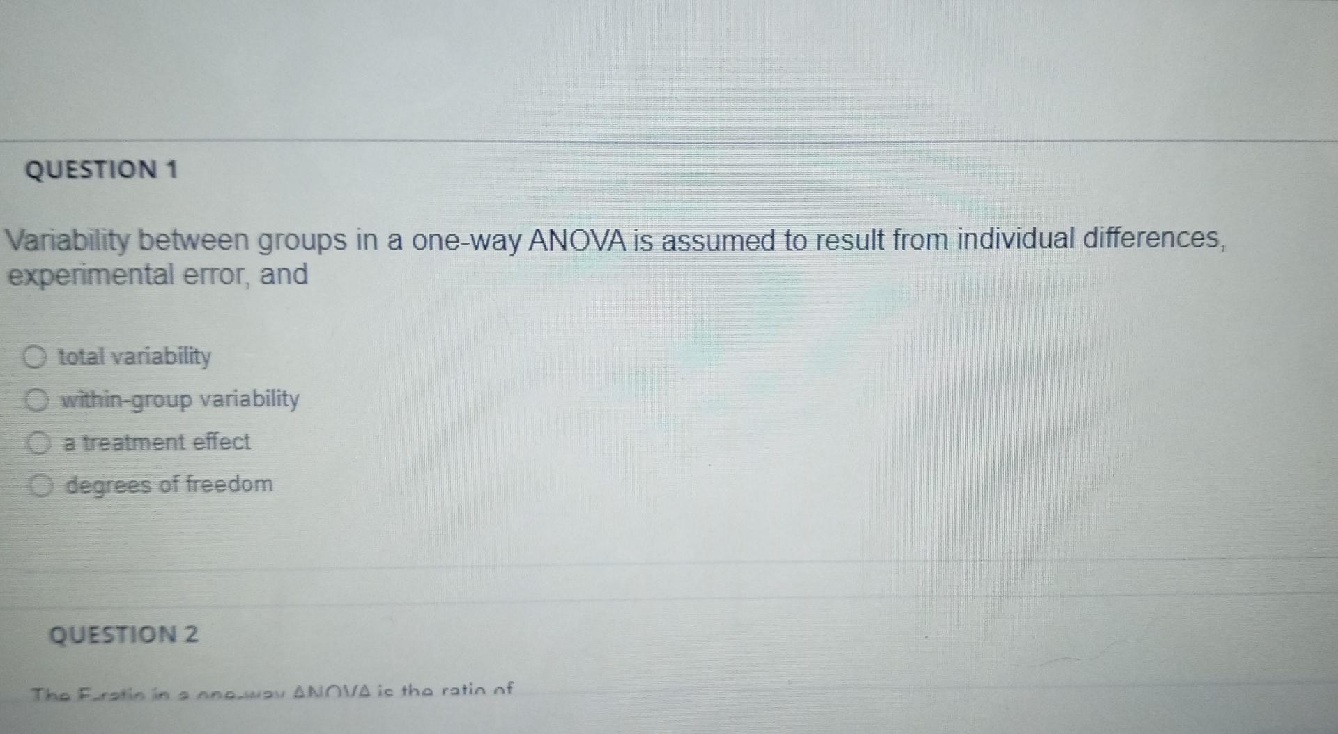 Solved QUESTION 1 Variability between groups in a one-way | Chegg.com