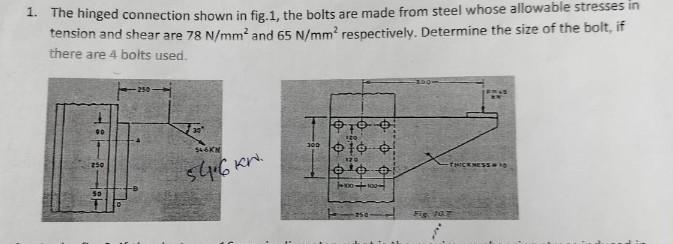 Solved The hinged connection shown in fig.1, ﻿the bolts are | Chegg.com