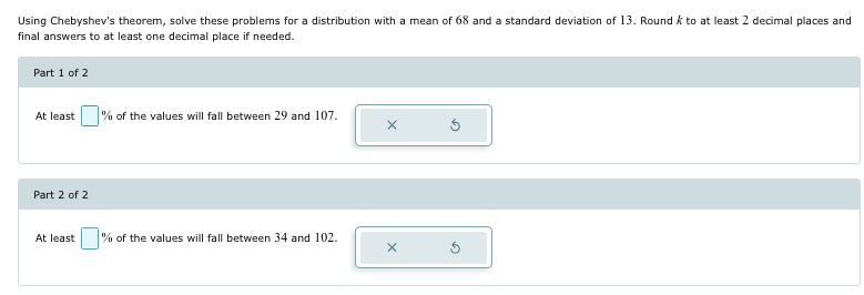 Solved Using Chebyshev's theorem, solve these problems for a | Chegg.com