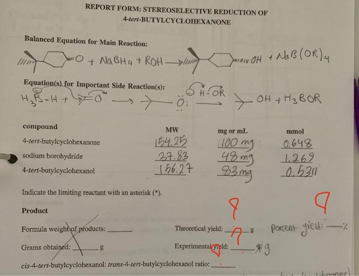 Solved REPORT FORM: STEREOSELECTIVE REDUCTION OF | Chegg.com