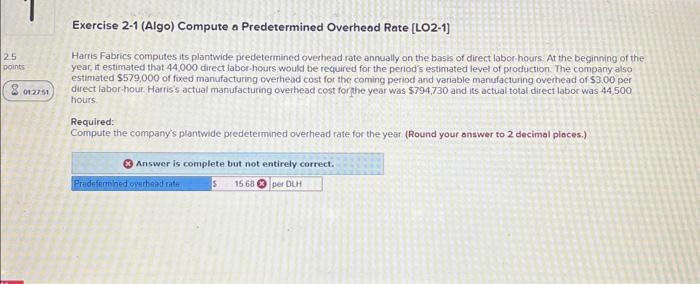 Solved Exercise 2-1 (Algo) Compute a Predetermined Overheod | Chegg.com