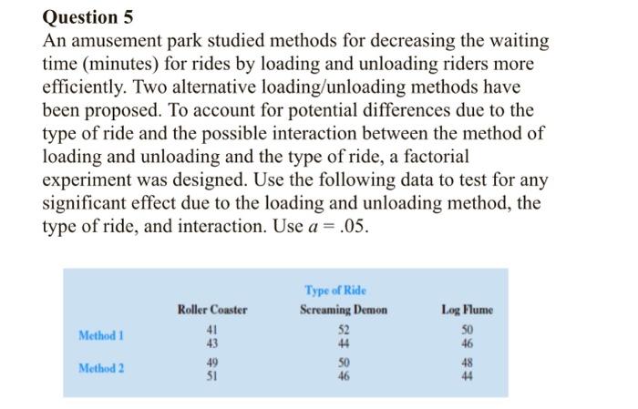 Solved Question 5 An amusement park studied methods for | Chegg.com