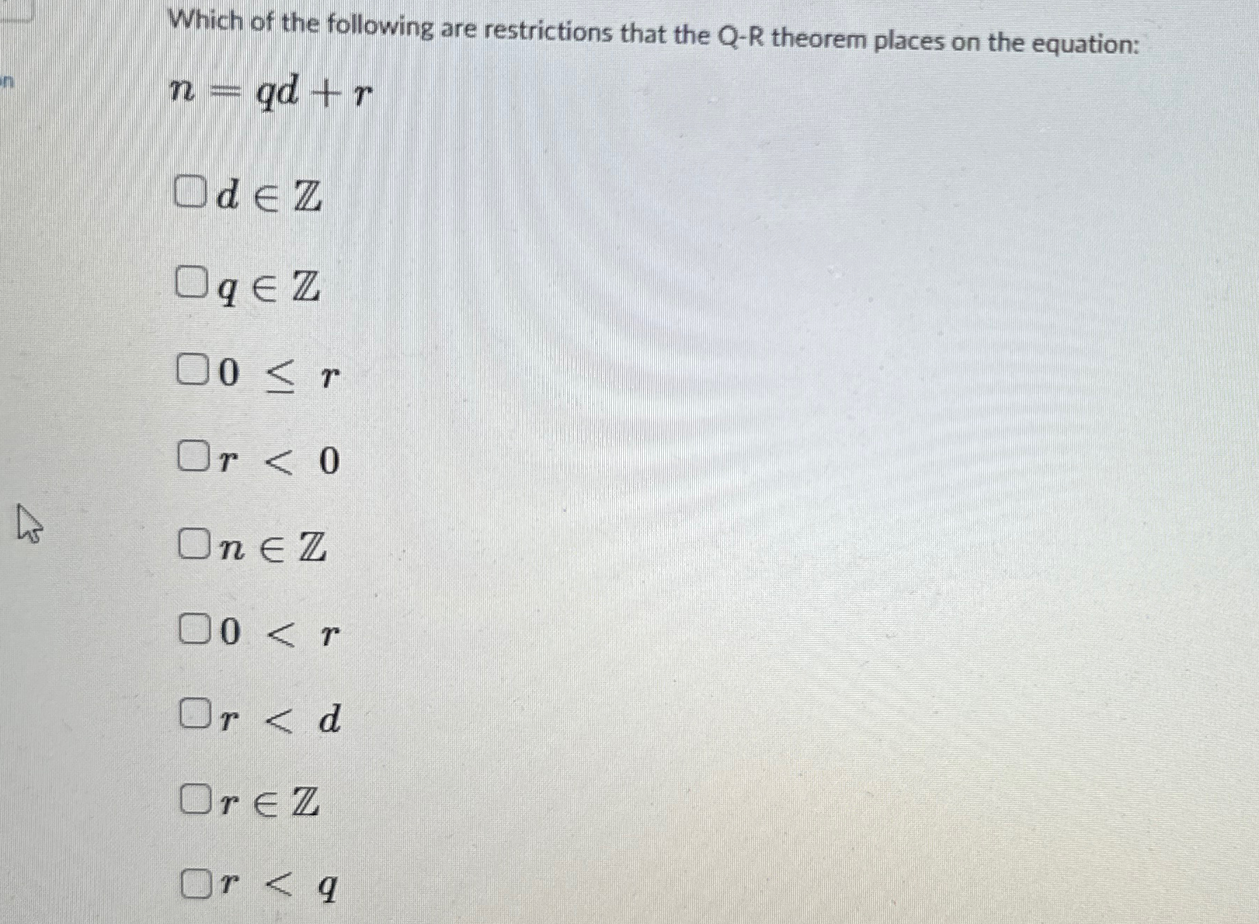 Solved Which of the following are restrictions that the Q-R | Chegg.com