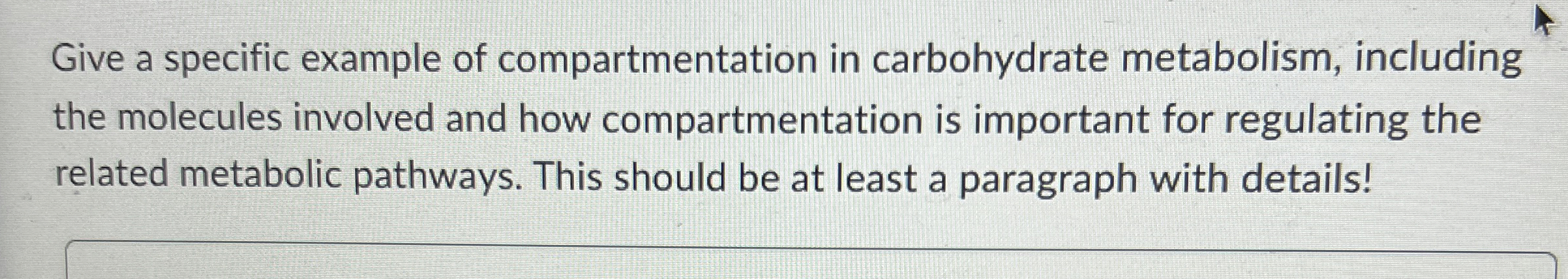 Solved Give a specific example of compartmentation in | Chegg.com