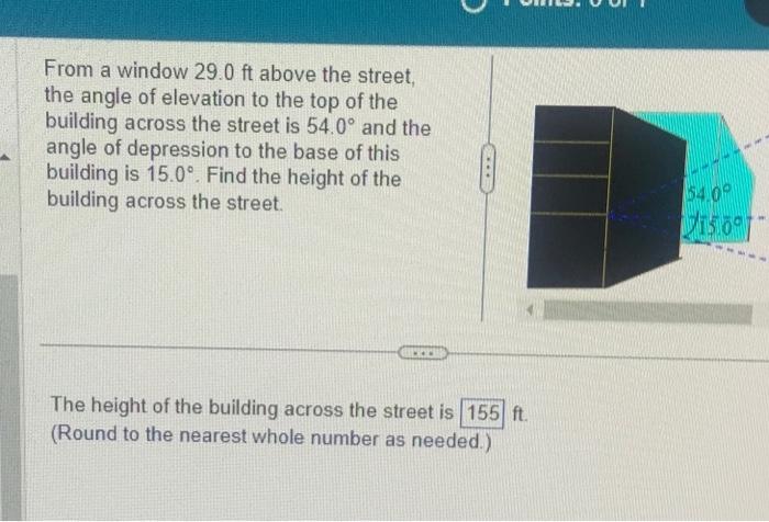 Solved From a window 29.0 ft above the street. the angle of | Chegg.com