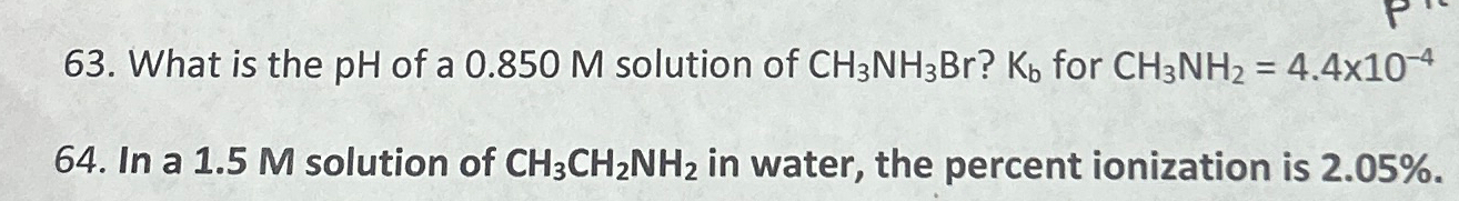 Solved What is the pH ﻿of a 0.850M ﻿solution of | Chegg.com