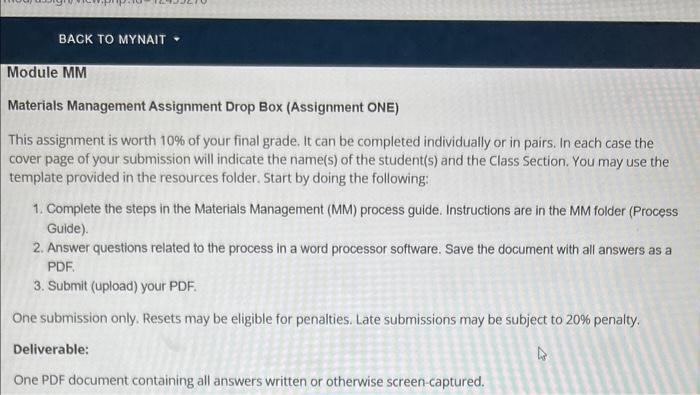 Materials Management Assignment Drop Box (Assignment | Chegg.com