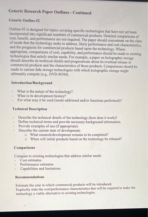 Generic Research Paper Outlines - Continued Generic | Chegg.com