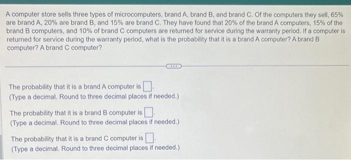 Solved A computer store sells three types of microcomputers, | Chegg.com