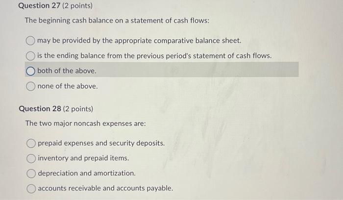 Solved The beginning cash balance on a statement of cash | Chegg.com