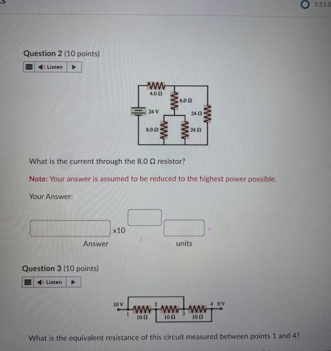 Solved Question 2 (10 ﻿points)What is the current through | Chegg.com